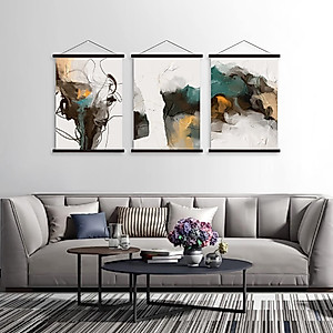 Bluesun 16 inch Magnetic Poster Hanger Frame, 16x20 16x24 16x30 Magnet Canvas Artwork Print Dowel Poster Hangers Frames Hanging Kit (16 inch, Black)