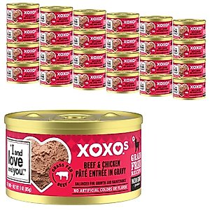 I AND LOVE AND YOU" XOXOs Canned Wet Cat Food, Beef and Tuna Pate, Grain Free, Real Meat, No Fillers, 3 oz Cans, (Pack of 24)