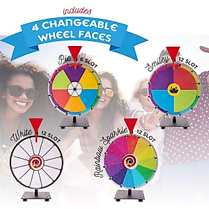 Prize Wheel Spinning Wheel for Prizes - Dry Erase Spin Wheel Game Small 12" inch Tabletop Stand Spinner Board with 4 Color & White Wheels, Marker Pen, Eraser & Bag | Win Fortune Raffle Carnival Games