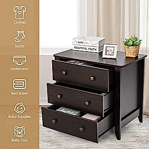 Giantex Drawer Chest with 3 Drawers,Solid Curved Legs and Double Handled Bedside Table Storage Dresser Cabinet for Bedroom, Living Room, Entryway, Nursery 28x 18x 26 Inch Drawer Dresser (Deep Coffee)