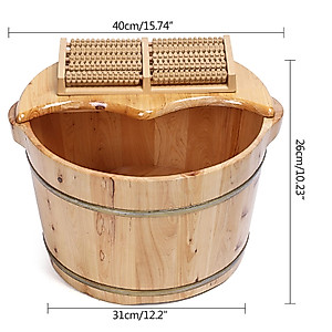 Kaichenyt Wooden Foot Basin, Solid Cedar Wood Foot Tub with Cover Plate, Wooden Bucket Foot Bath with Massage, Pedicure Barrel for Foot Bath, Soak, Massage, Spa, Sauna