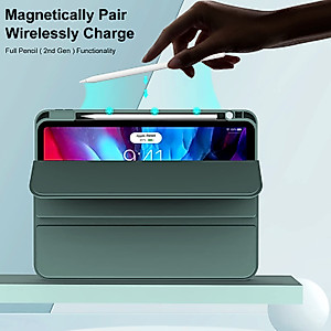 Kenke iPad Pro 11 Inch Case 4th/3rd/2nd/1st Generation 2022/2021/2020/2018 Magnetic Attachment 2nd Pencil with Right Side Pencil Holder Soft Slim PU Cover Auto Wake/Sleep (Dark Green)