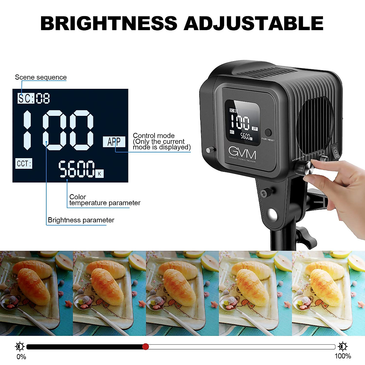 GVM 80W Video Light, Continuous Lighting for Photography with Bowens Mount, 2700~7500K, 44100Lux/0.5m Studio Light with APP, CRI 97+ Bi-Color 8 Scene Lights Support AC Adapter & NP Battery