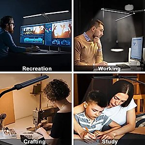 DUKTIG LED Desk Lamp, Double Head Computer Lamp, Bright Modern Desk Lamp - 5 Color Modes and 5 Dimmable, Tall Desk Lamps for Home Office, Studio, Gaming, Architect (24W, Square)