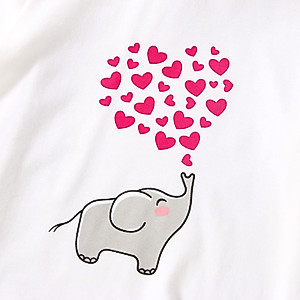 Rtnnsbbfcm Toddler Baby Girl Valentine's Day Outfit Long Sleeve Elephant Heart T-Shirt Top Bell Bottom Pants Headband 3Pcs Set (3-4T,White)