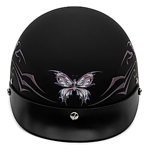 VCAN Cruiser Intricate Butterfly Motorcycle Half Helmet (Flat Black, Small)