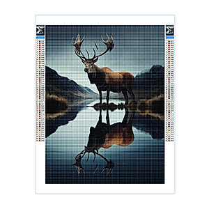 5D DIY Diamond Painting Kits Full Drill,Diamond Painting Kits Art,Animal Diamond Art, Elk on The Water Diamond Painting Craft for Home Office Wall Decor 12x16 inch