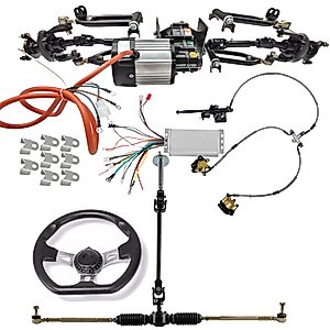 YC Yier Front Axle Kit 4 Wheel Drive Half Axle Assembly Shock Swingarm Tie Rod & 48V 1000W Differential Motor Controller Brake & Steering Wheel Shaft for Electric Go Kart ATV Quad Buggy Golf Cart