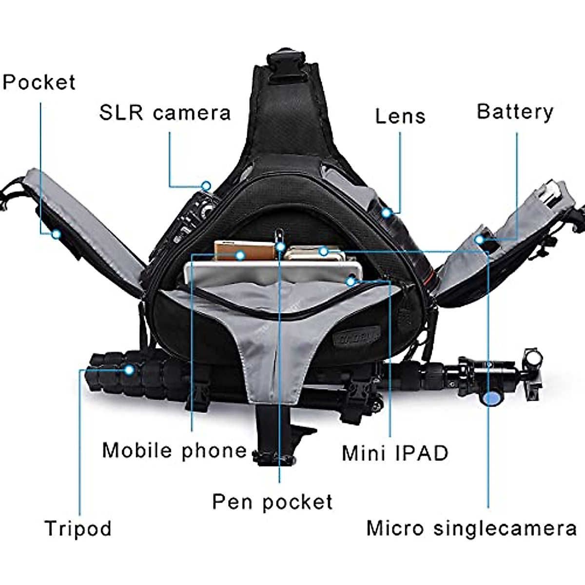 CADeN Camera Bag Sling Backpack Camera Case Waterproof with Rain Cover Tripod Holder, Compatible for DSLR/SLR Mirrorless Cameras (Canon Nikon Sony Pentax) and Accessories Black