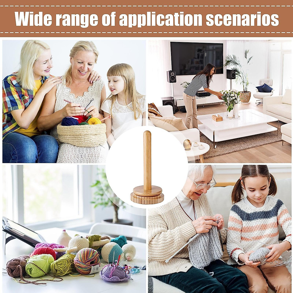 Wooden Yarn Holder Dispenser for Crocheting, Stand Ball Spindle Crochet and Sewing Tool, Prevent Yarn Tangling, Winding and Dispensing Accessories