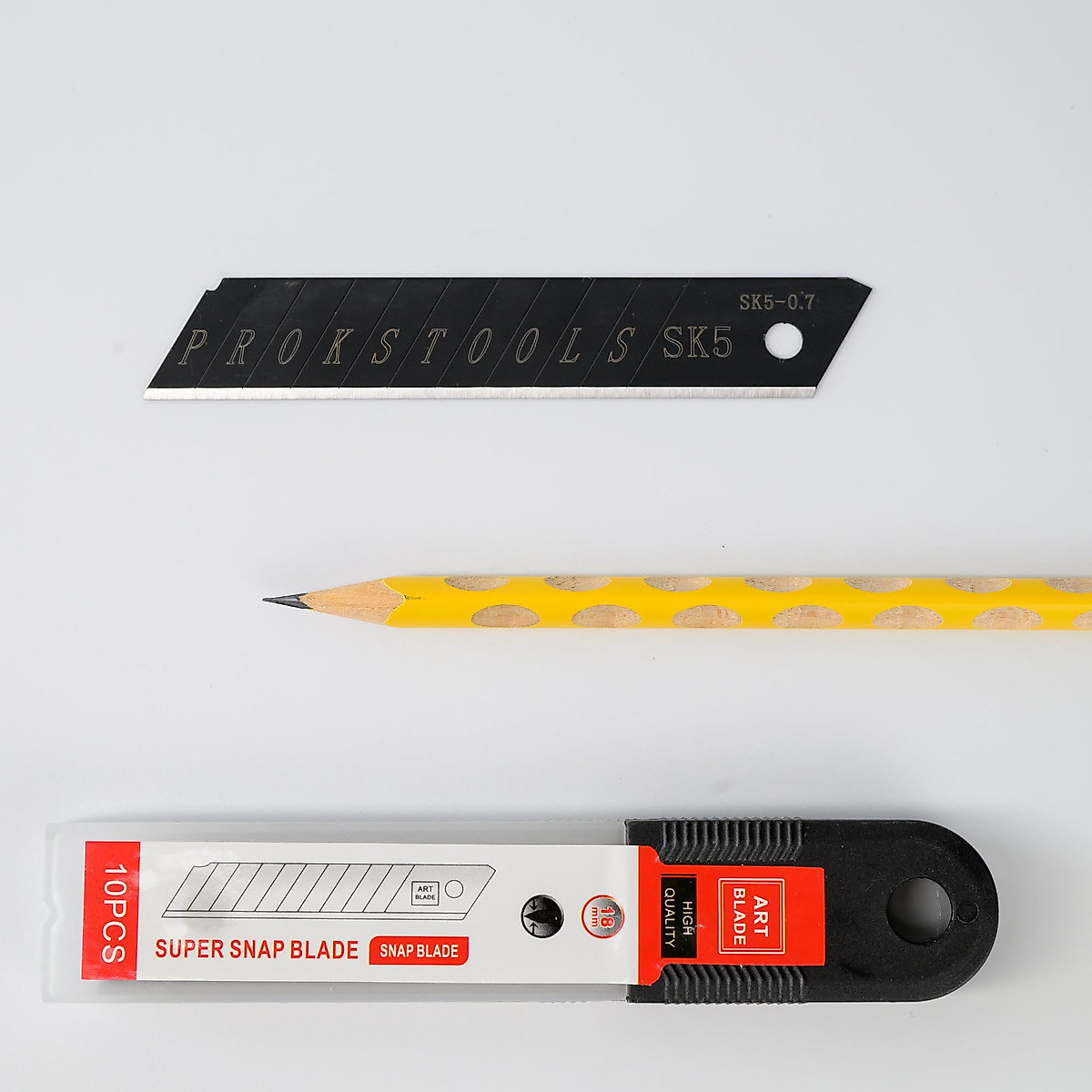 50-Pack 18mm Utility Knife Blades, SK5 Blackened Steel Replacement Blade, Snap off Blades for Retractable Box Cutters and Knife, SK5 Blades in Bulk Pack. 10pcs x 5