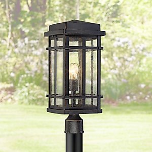 John Timberland Neri Mission Farmhouse Outdoor Post Light Fixture Oil Rubbed Bronze 19 1/4" Clear Seedy Glass for Exterior House Porch Patio Outside Deck Garage Yard Garden Driveway Home Lawn