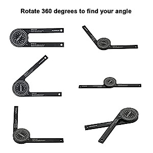 YOURCARE Miter Saw Protractor Angle Finder, 7 Inch Aluminum Miter Protractor, 360 Degree High Precision Miter Angle Finder, Angle Protractor Tool Woodworking, Crown Molding, Baseboard, Black (1 Pack)
