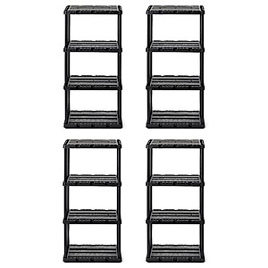 Gracious Living 4 Shelf Knect-A-Shelf Solid Light Duty Storage Unit 24 x 12 x 48 Organizer System for Home, Garage, Basement, and Laundry, Black (4 Pack)