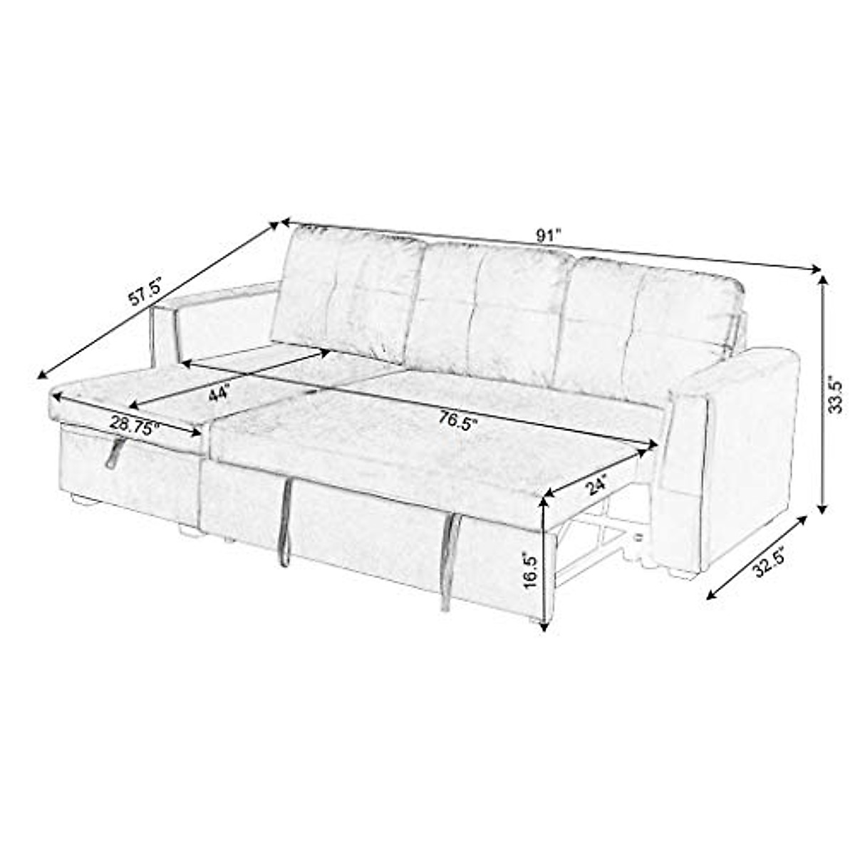 Velvet Storage Reversible Sectional Sofa bed Sleeper Velvet Chaise Storage Reversible Sofa Bed Sleeper Sectional, 91", Blue