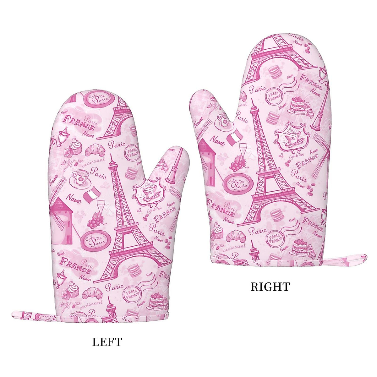 Custom Silicone Oven Mitts with Name France Paris Eiffel Heat Resistant Non-Slip Cotton Lining Oven Gloves Set of 2 Comfort Safety Durable Kitchen Pot Holder for BBQ Cooking Baking