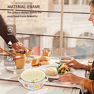 Enamel Stew Pot Soup Bowl: Decorative Stew Pot with Handle Lid Cartoon Soup Pot Baby Food Milk Pot Ceramic Cookware for Home Kitchen Cooking Pot