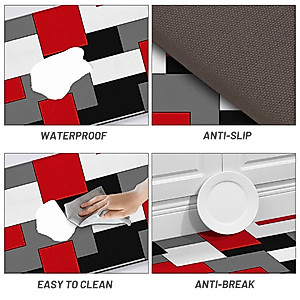 FYATHM Black Red Grey White Kitchen Rug Anti-Fatigue Kitchen Mat for Floor Abstract Art Geometric Waterproof Non-Slip Kitchen Mat and Rug PVC Kitchen Floor Rug Mat for Home Sink Laundry