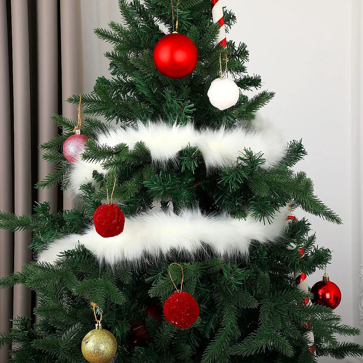 White Faux Fur Trim Ribbon Christmas Trimming Furry Ribbon Fur Garland Trim for Christmas Tree Garlands Party Decor Holiday Santa Costume DIY (1.18 Inch x 9.84 Yards)(3.9 Inch x 11.5 Feet)