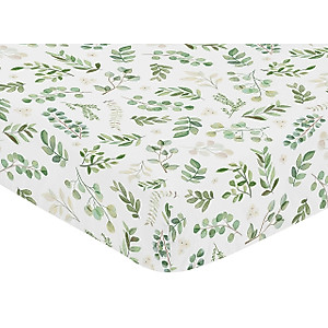 Sweet Jojo Designs Leaf Boy Girl Jersey Stretch Knit Baby Fitted Crib Sheet for Soft Toddler Bed Nursery - Green White Boho Watercolor Botanical Floral Flower Woodland Tropical Garden