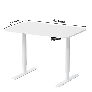 JUMMICO Standing Desk Electric Adjustable Desk Large 44 x 24 Sit Stand Up Desk Home Office Computer Desk Memory Preset with T-Shaped Metal Bracket and Holes for Routing Cables, White
