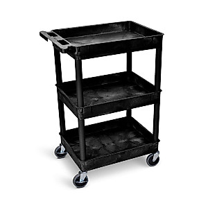 Offex 39.25" H Mobile Multipurpose Utility Tub Cart with 3 Shelves and Push Handle - Black, Great for Warehouse, Garage and More
