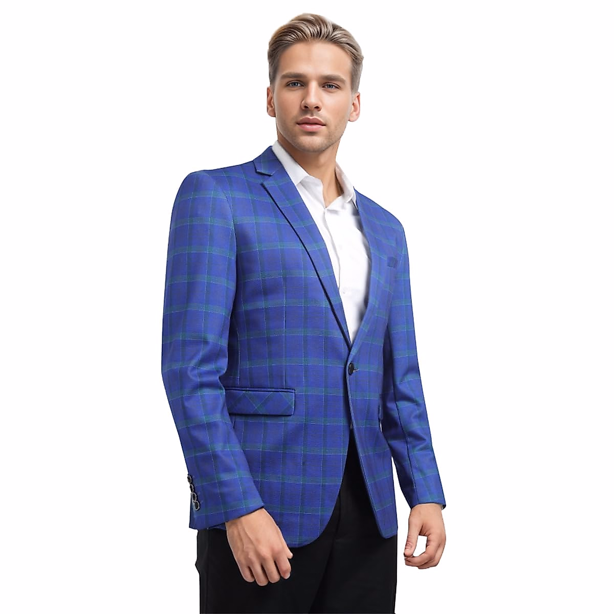 Boyland Men's Casual Suit Blazer Jackets Lightweight One Button Sport Coats Plaid Blazer Blue
