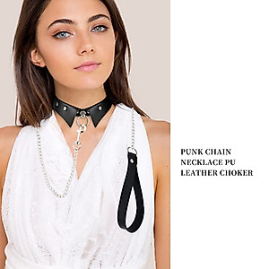 JNKET Punk Hauling Chain PU Leather Collar Necklace Neck Strap Gothic NightClub Goth Leash Belts Adjustable Size (Black)