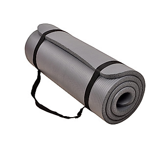 BalanceFrom All Purpose 1-Inch Extra Thick High Density Anti Tear Exercise Yoga Mat with Carrying Strap,Grey