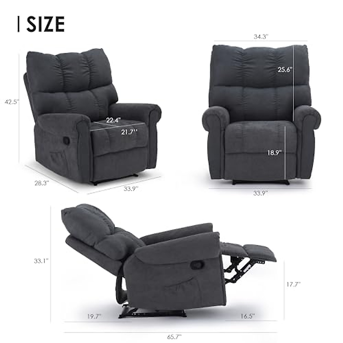 STARY Princess Recliner Sofa for Living Room Chair for Adults Lady, Grey