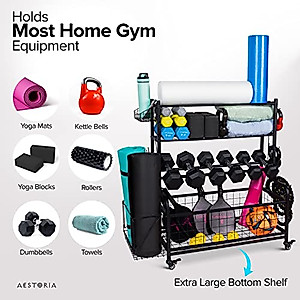 Aestoria Home Gym Storage Rack - Weight Rack for Home Gym with Easily Removable Side Accessories - Versatile Gym Organization for Home Gym with Larges 2.5 Inches Wheels