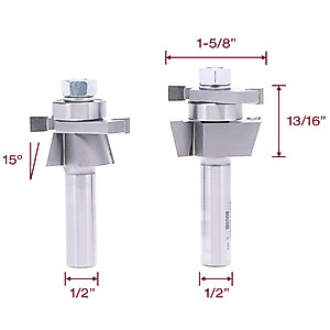 Whiteside 6009 15° Shaker Cabinet Door Router Bit Set, 1/2" Shank, for 1/4" Panels, 2-Piece
