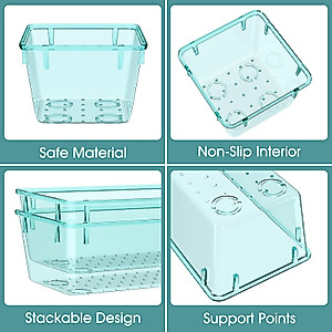 WOWBOX 25 PCS Plastic Drawer Organizer Set, 4 Sizes Desk Drawer Divider Organizers and Storage Bins for Makeup, Jewelry, Gadgets for Kitchen, Bedroom, Bathroom, Office, Sea Blue