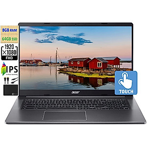 acer 2023 Newest Chromebook 17.3" FHD IPS Touchscreen Light Laptop, 4-Core Intel Pentium N6000 (Upto 3.3GHz), 8GB RAM, 64GB eMMC, HD Webcam, UHD, WiFi 6, 10+ Hour Battery, Chrome OS, w/MarxsolCables