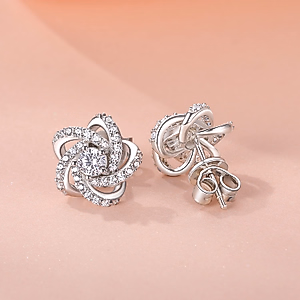 GEORGE · SMITH Earrings for Women, 925 Sterling Silver Flower Stud Earrings Hypoallergenic Sliver Earrings, 5A Cubic Zirconia Earrings Jewelry Gifts for Anniversary Birthday Mother‘s Day for Women