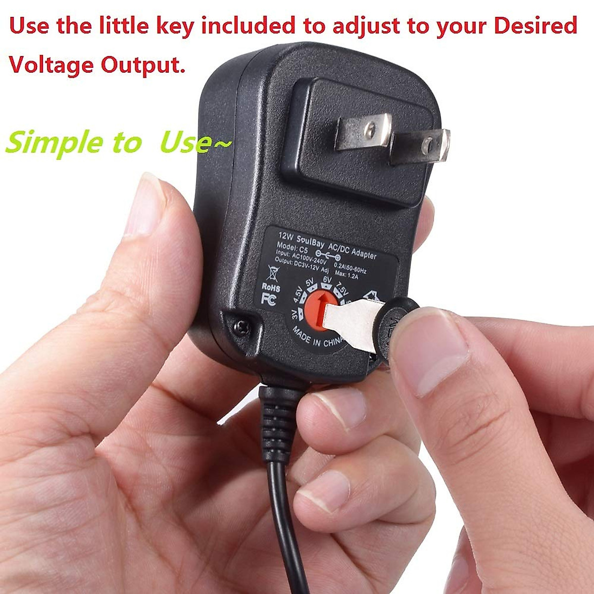 SoulBay 12W Universal AC Adapter 3V 4.5V 5V 6V 7.5V 9V 12V Switching DC Power Supply Charger Cord with 8 Tips for 3-12V Household Electronics - 1A Max