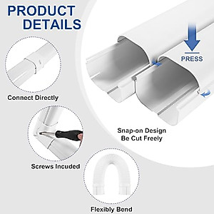 KuriProtect 3"W 10Ft Decorative PVC Line Set Cover Kit for Mini Split Lineset Cover Kit for Air Conditioner & Heat Pump (White)
