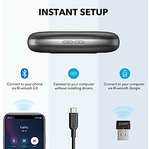 Anker PowerConf+ Bluetooth Speakerphone for Conference Calls, Bluetooth Dongle, 6 Mics, Enhanced Voice Pickup, 24H Call Time, Bluetooth 5, USB C, for Home Office, Compatible with Leading Platforms