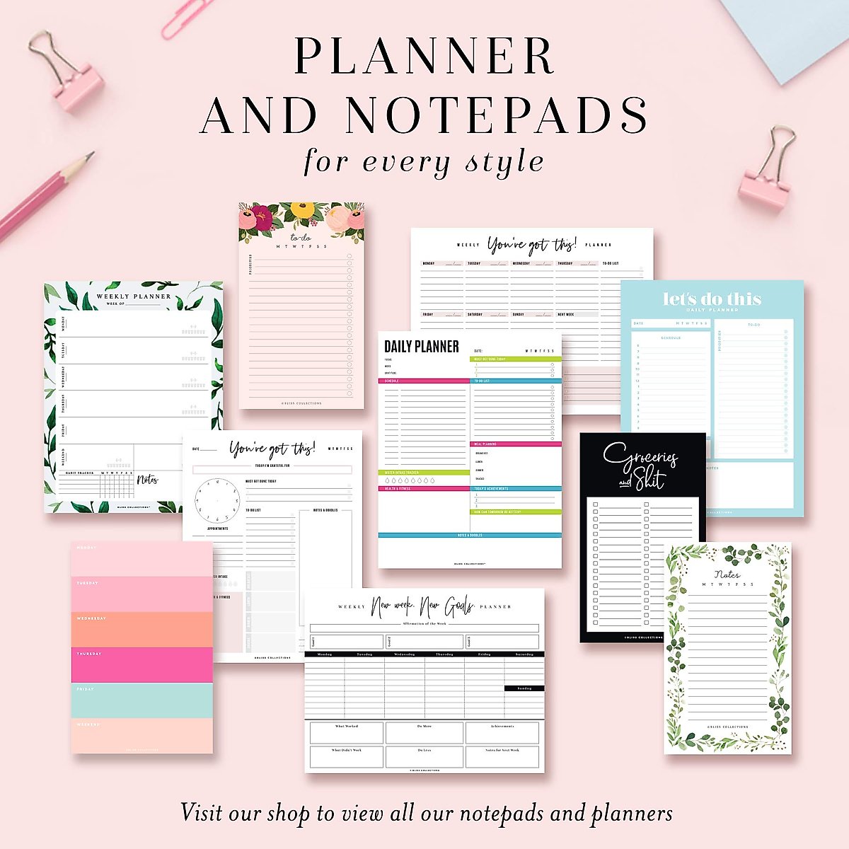 Bliss Collections Weekly Planner, Marble, Undated Tear-Off Sheets Notepad Includes Calendar, Organizer, Scheduler for Goals, Tasks, Ideas, Notes and To Do Lists, 8.5"x11" (50 Sheets)