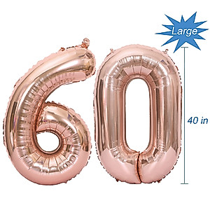 Tellpet Number 60 Balloon 60th Birthday Party Decorations for Women Bday Idea Sign, 40 Inch Big, Rose Gold
