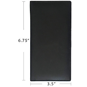 Black RFID Leather Checkbook Cover With Credit Card Slots and Pen Holder