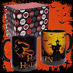 ERYUWOZA Halloween Coffee Mugs - Halloween Mug Cups -Ghost Mug Cup- Spooky Mug Cup - Witch Mug Cup - Bat Mug Cup - Fall Mug Cup, Halloween Mug Gift for Women Men, Black(11 oz)