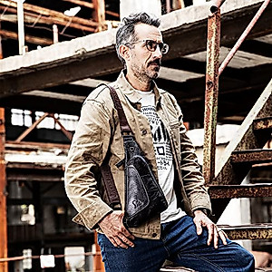 pundarika Leather Sling bag for men women casual crossbody backpack small shoulder bag chest bag-Black