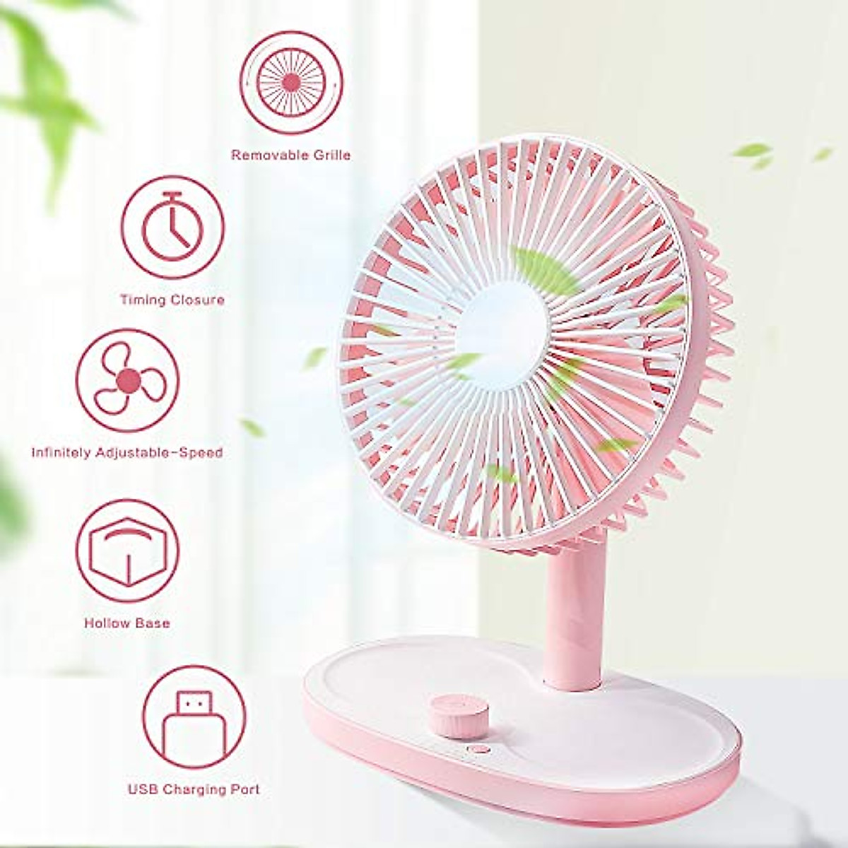 SmartDevil 6.5“ Small Desktop Fan, Personal Desk Fan With Storage Function, 2600 mAh Battery Operated Table fan, Smart Timing Function, Stepless Speed Regulation, for Home, Office, Bedroom, Pink