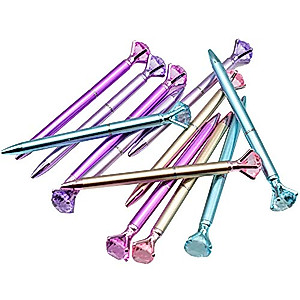 Maydahui 12PCS Big Diamond Retractable Ballpoint Pen gem pens Rhinestones Crystal Bling Plated Metal Color Black Gel Ink Ballpen for Women Students Girls