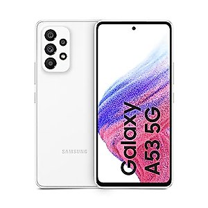 Samsung Galaxy A53 5G (128GB, 6GB) 6.5", IP67 Water Resistant, Dual SIM GSM 4G Volte Unlocked (Not Verizon Boost At&t Cricket) International Model A536E/DS (25W Charging Cube Bundle, Awesome Whitee)
