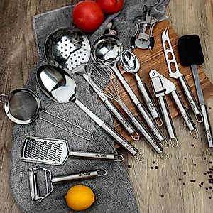 DE'VELO Stainless Steel Kitchen Utensils Set - 23 Piece Nonstick Kitchen Cookware Tools Spatula Set - Cooking Set - Kitchen Utensil Gadgets Pots and Pans Accessories