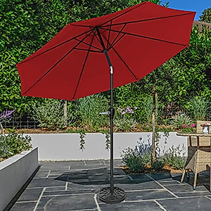 Pure Garden 50-100-RB Patio Umbrella with Auto Tilt – 10 Ft Easy Crank Sun Shade with 19lb Weighted Base for Deck, Porch, Outdoor Furniture, or Pool (Red)