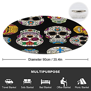 LAKIMCT Mexican Sugar Skulls Round Soft Baby Blankets for Boys Girls, Newborn Blanket for Suitable for Swaddling Sleep Stroller Cover Nursery Blanket, 35 Inch