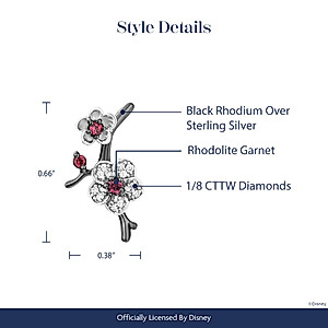 Jewelili Enchanted Disney Fine Jewelry Black Rhodium Over Sterling Silver Rhodolite Garnet and 1/8 CTTW Natural White Diamond Mulan Earrings